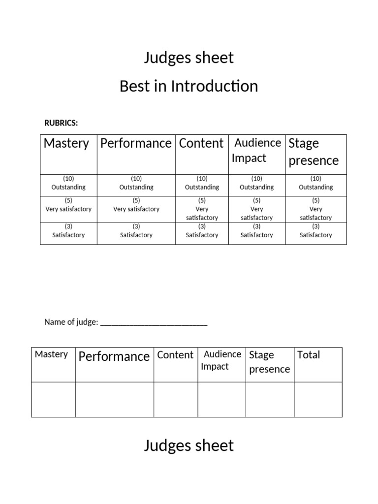 Judges Sheet | PDF