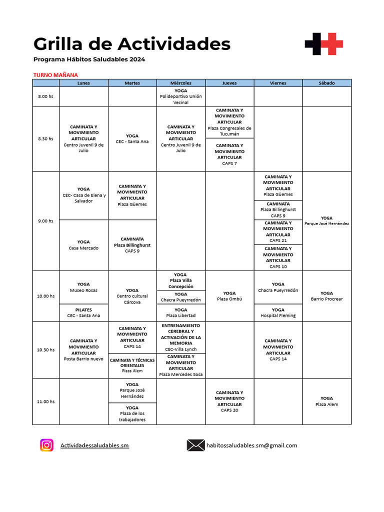 Grilla Agosto 2024 - Programa Habitos Saludables | PDF