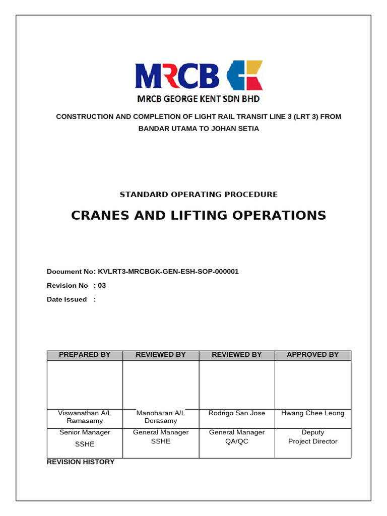 Cranes and Lifting Operations SOP Rev 03 | PDF