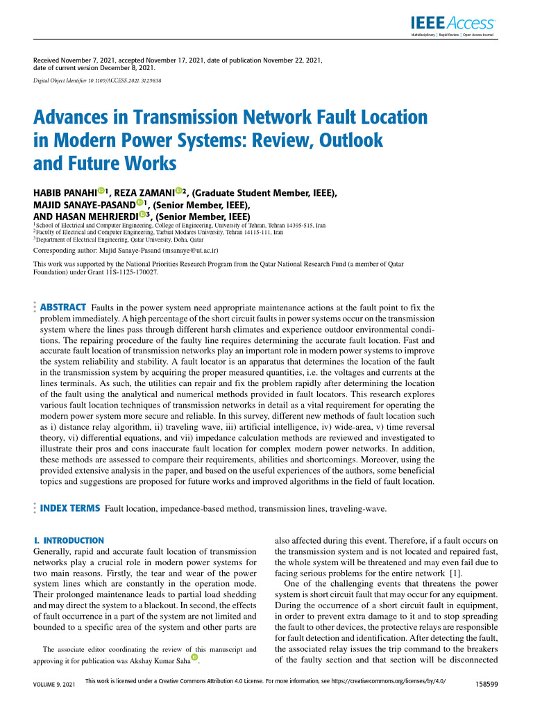 Advances in Transmission Network Fault Location in Modern Power Systems ...