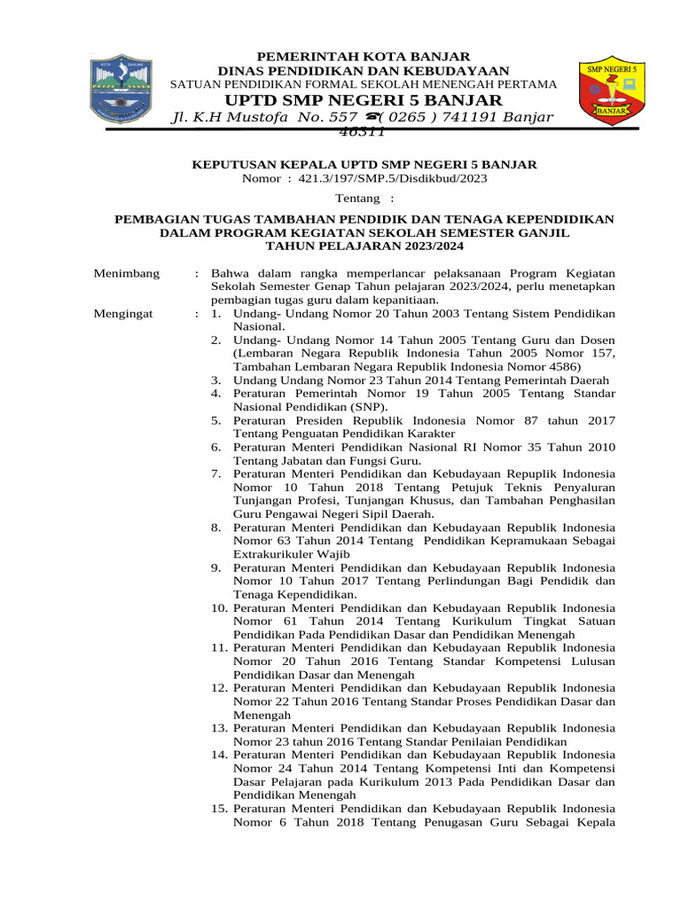 SK TUGAS TAMBAHAN GURU 2023-2024 Ok | PDF