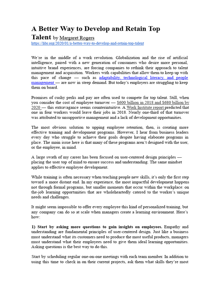 A Better Way to Develop and Retain Top Talent | PDF