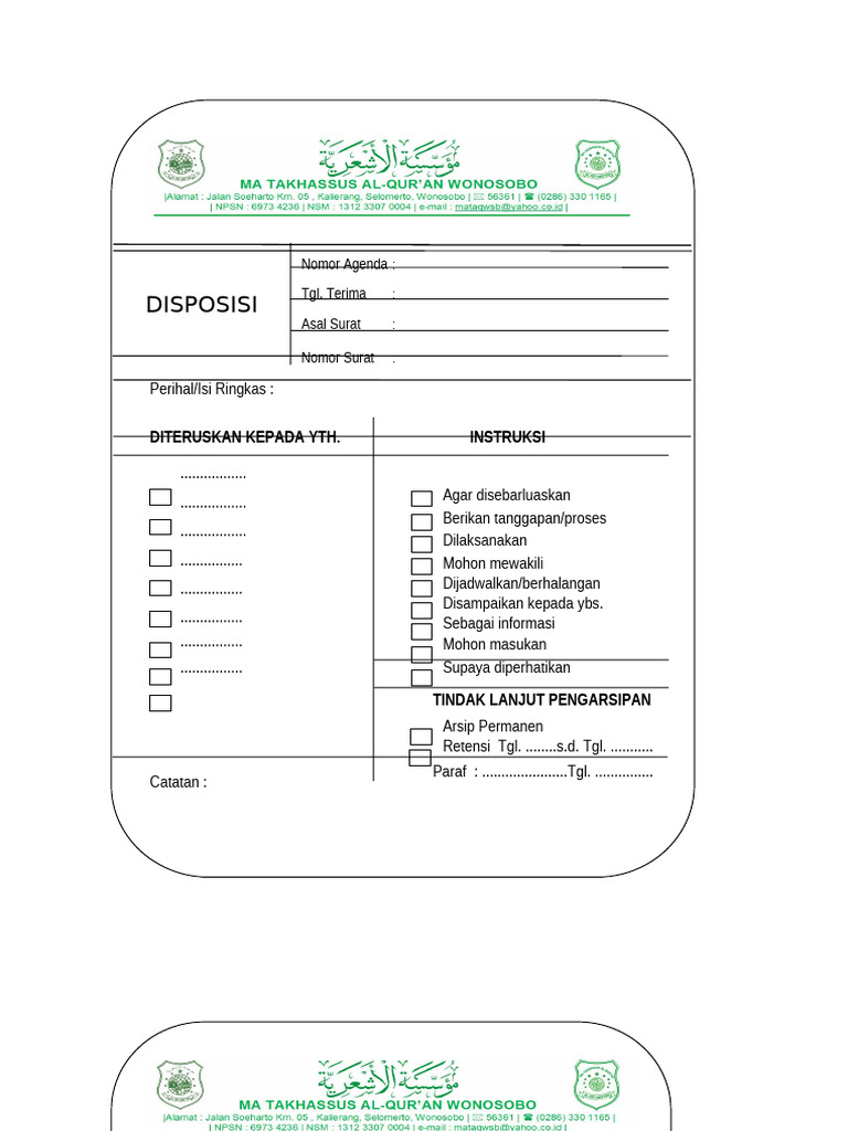 Format Lembar Disposisi | PDF