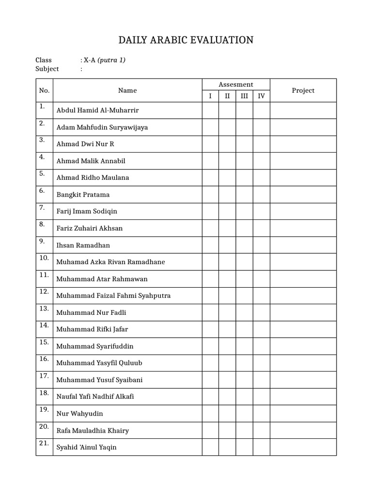 Daily Arabic Evaluation | PDF