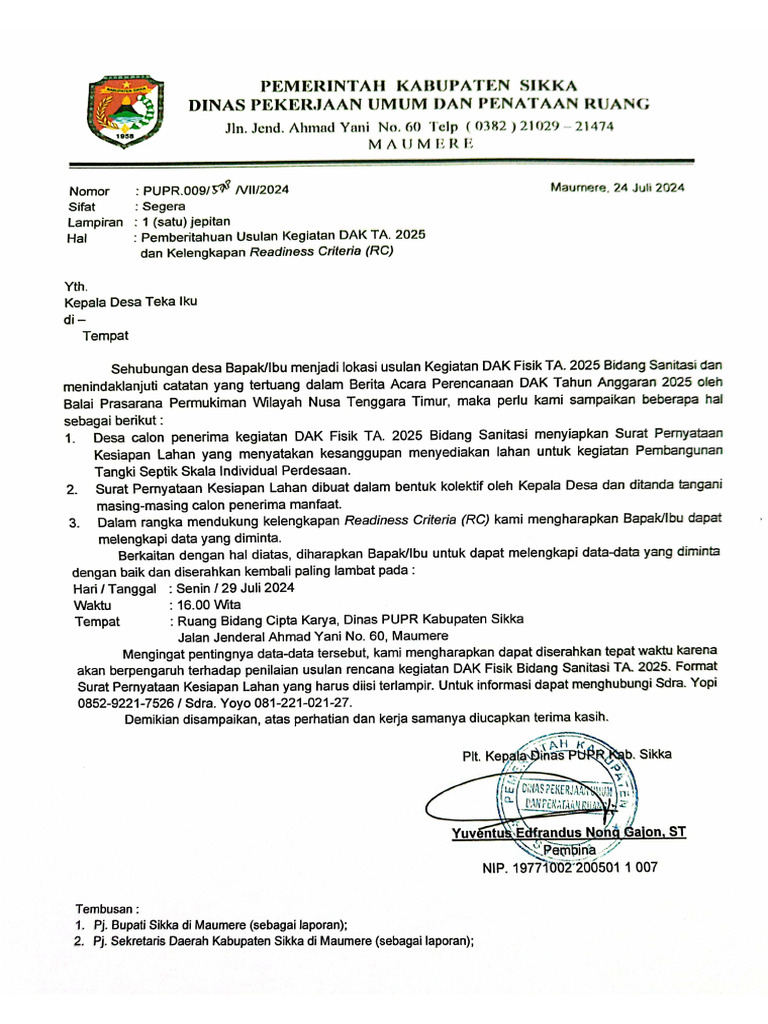 Surat Pemberitahuan Kelengkapan RC Desa Teka Iku | PDF