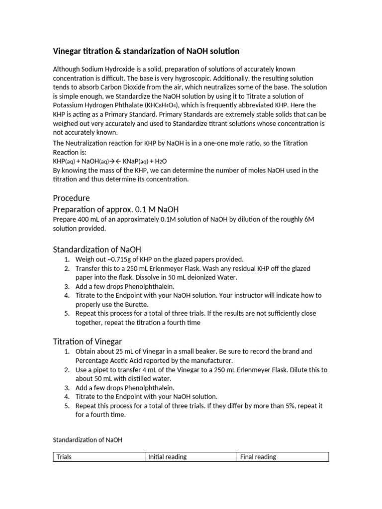 Lab - Vinegar Titration | PDF