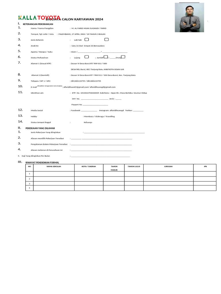 Form Biodata Lamaran 2023 - New | PDF
