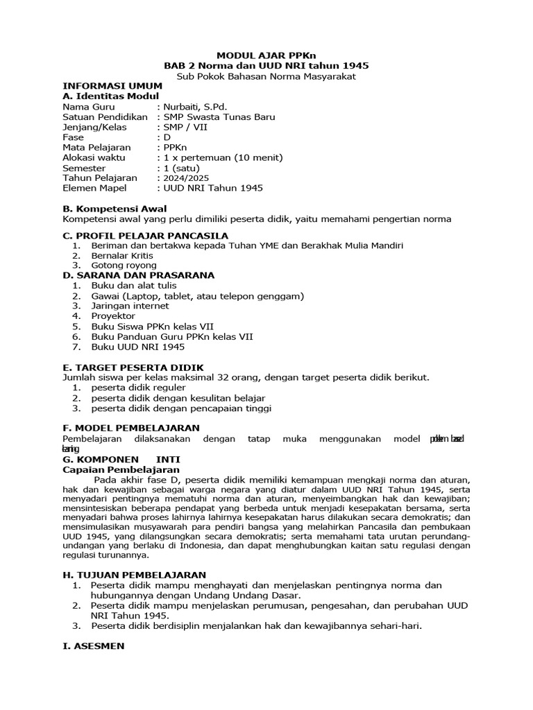 Modul Ajar PPKN Kelas 7 Bab II | PDF