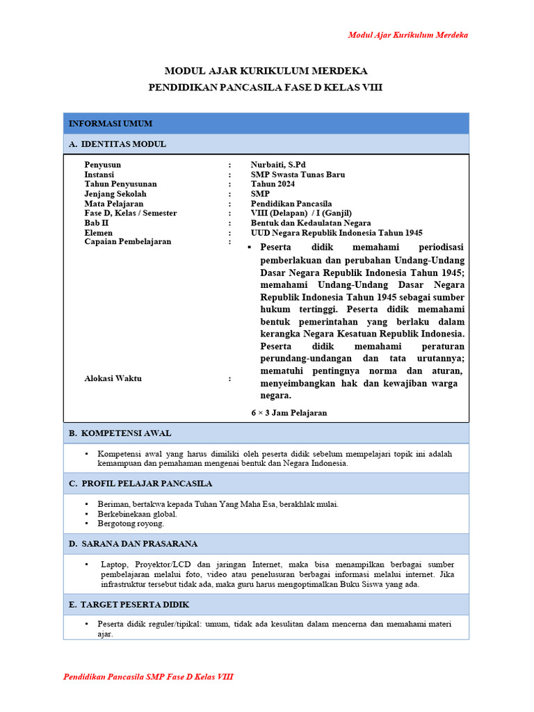 Modul Ajar PPKN Kelas 8 Bab Ii | PDF