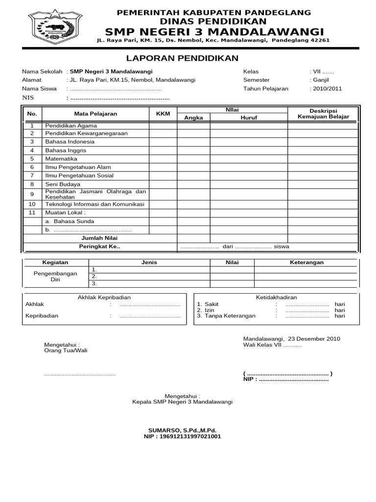 Format Laporan Pendidikan | PDF