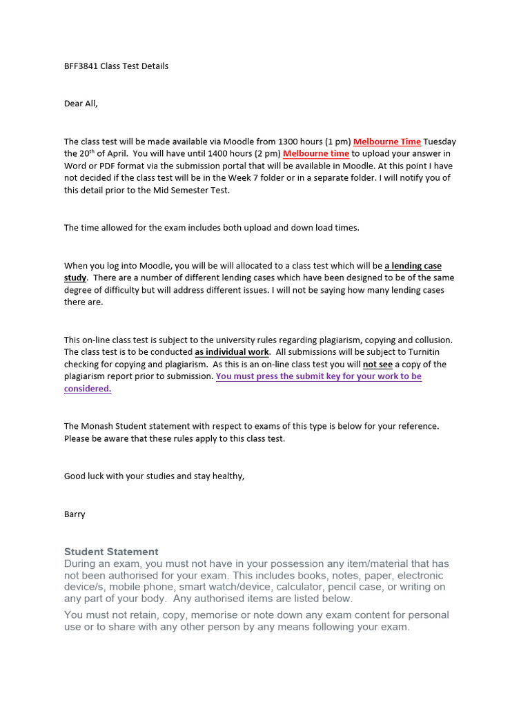 BFF3841 Class Test Announcement S1 2021 2 | PDF