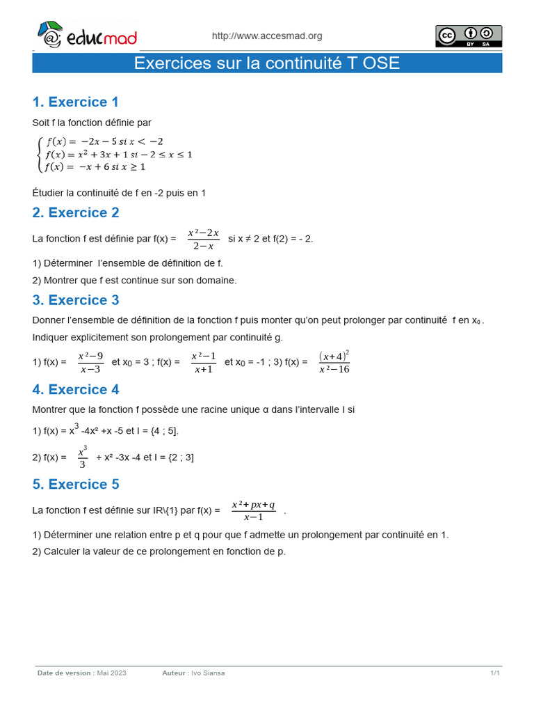 Continuité T OSE Exos | PDF