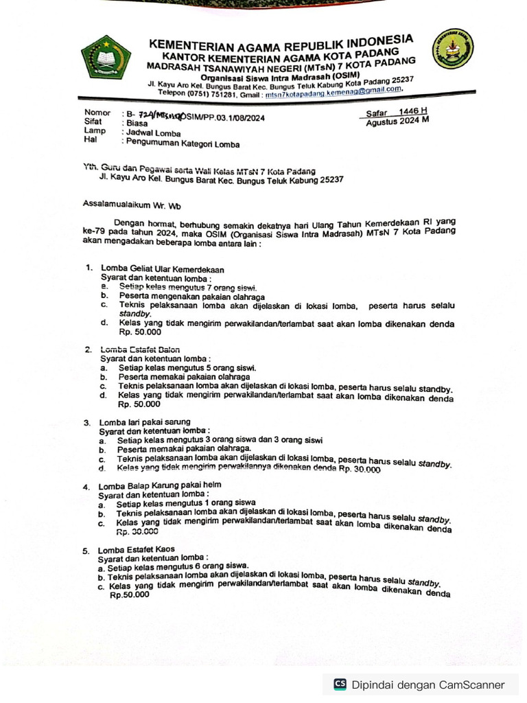 Surat Edaran Dan Jadwal Lomba 17-An | PDF