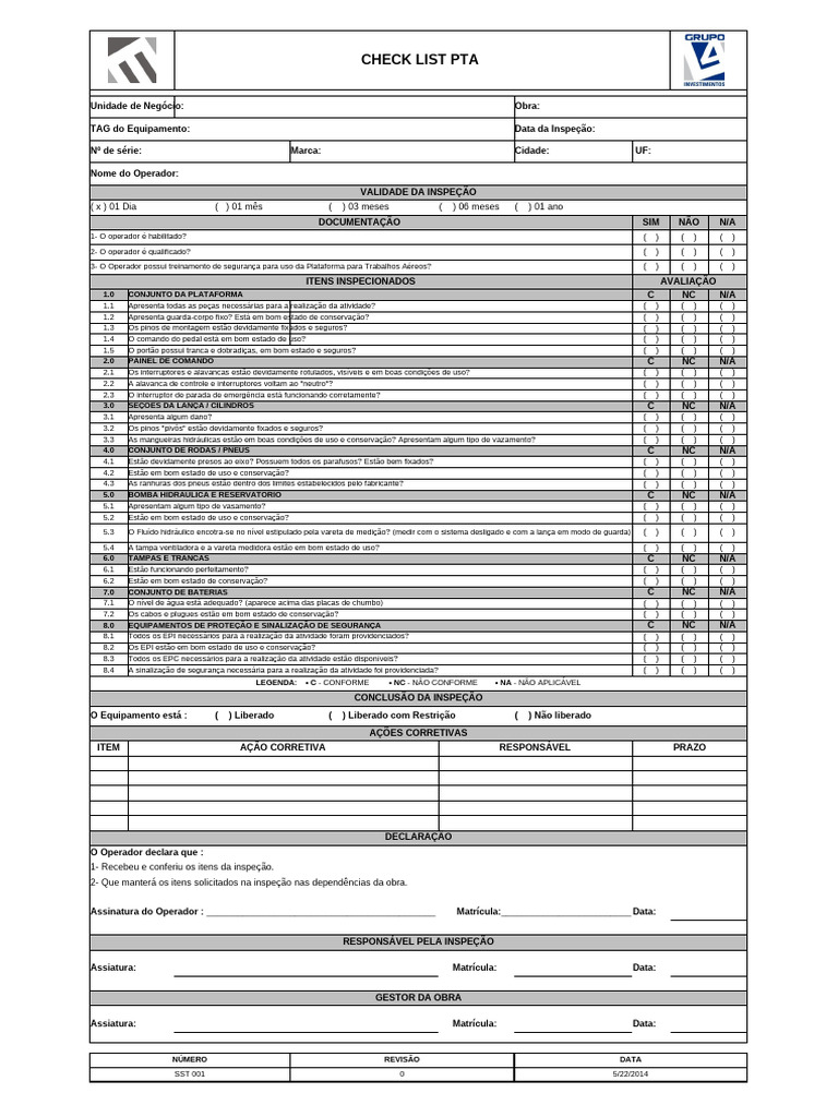 Check List Pta-1 | PDF
