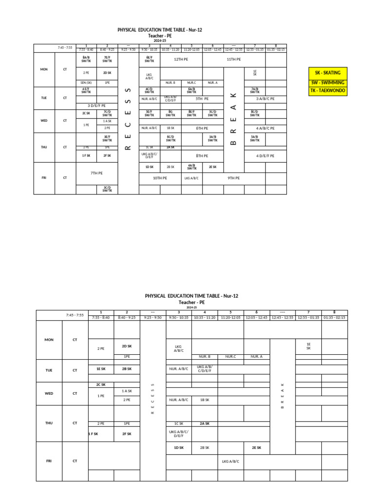 New Time Table 2024-25 | PDF
