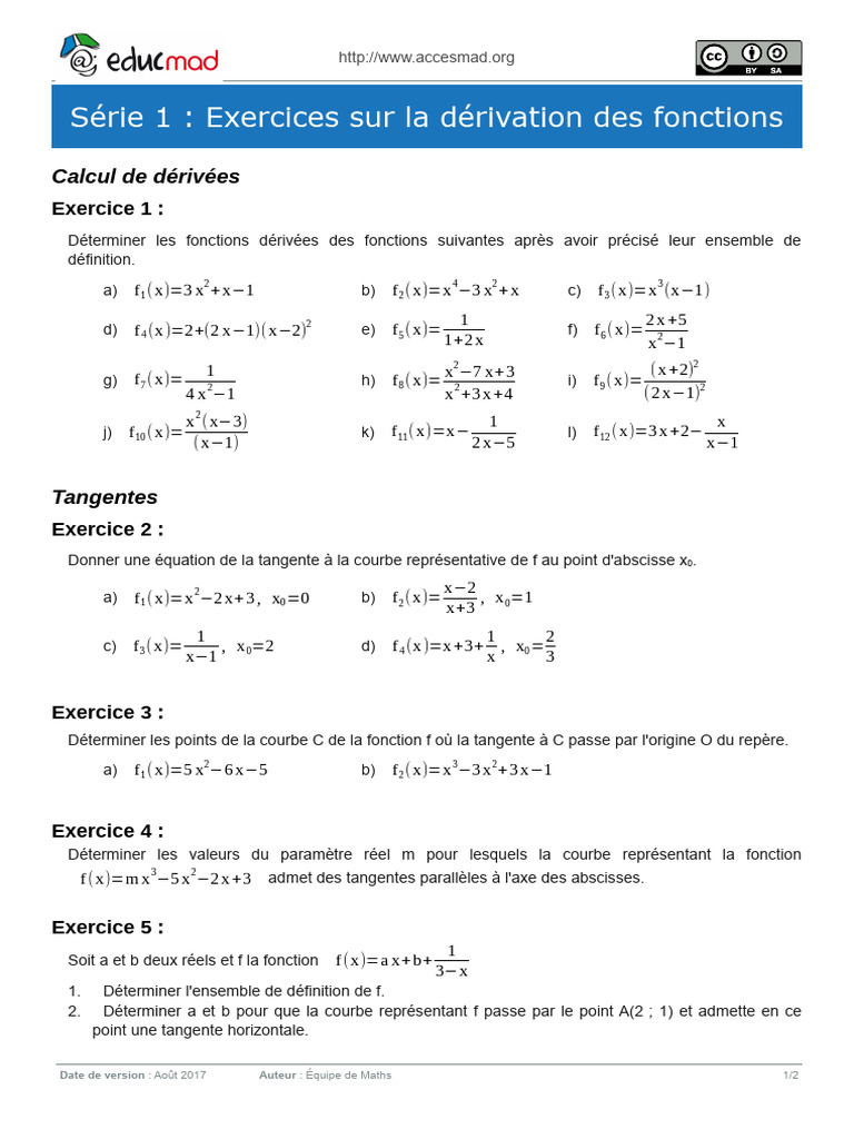 Dérivation Des Fonctions - Série1 | PDF