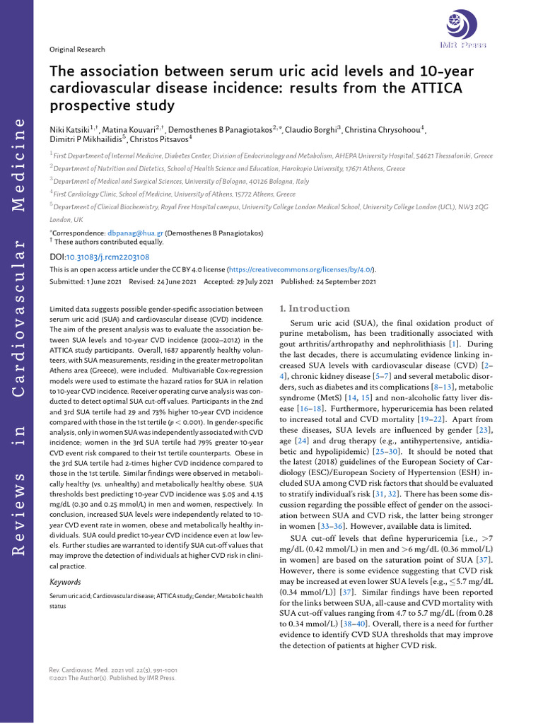 The Association Between Serum Uric Acid Levels and 10-Yea | PDF