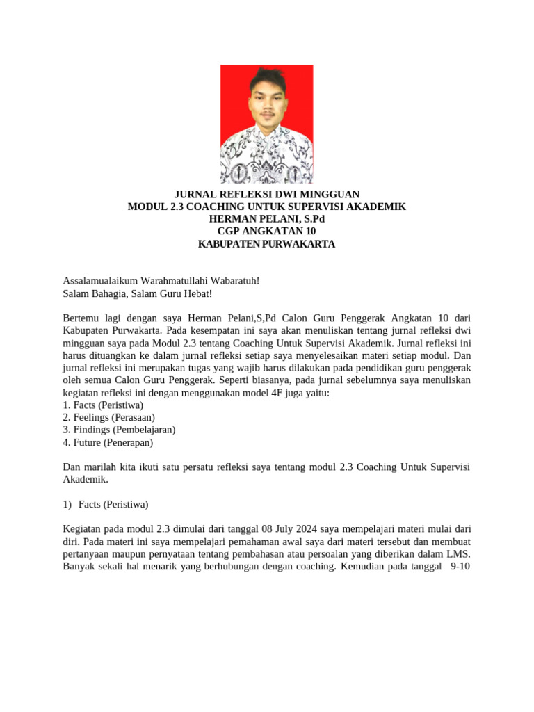 Jurnal Refleksi Dwi Mingguan Modul 2.3 Herman Pelani | PDF