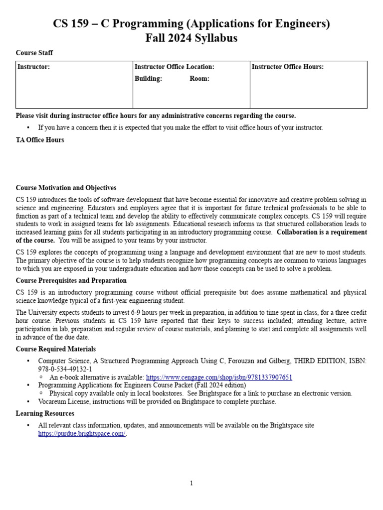 CS159 Syllabus | PDF