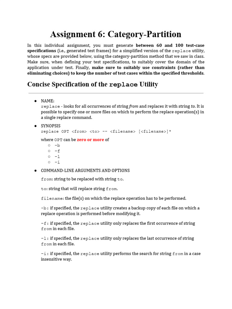 Software Development Process Assignment6-CategoryPartition | PDF