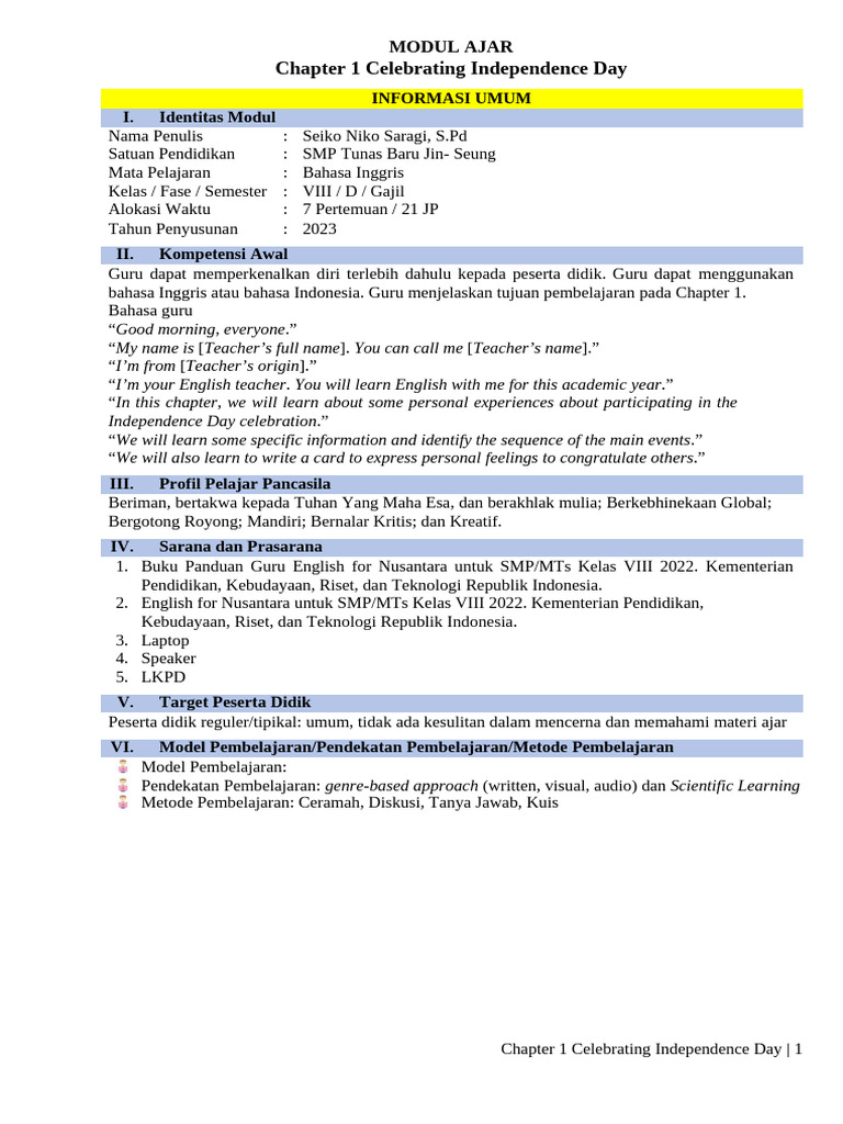 Modul Ajar Chapter 1 Oke | PDF