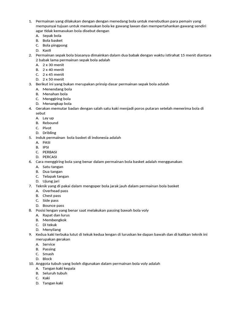 Soal Pjok Kelas 7 Genap | PDF