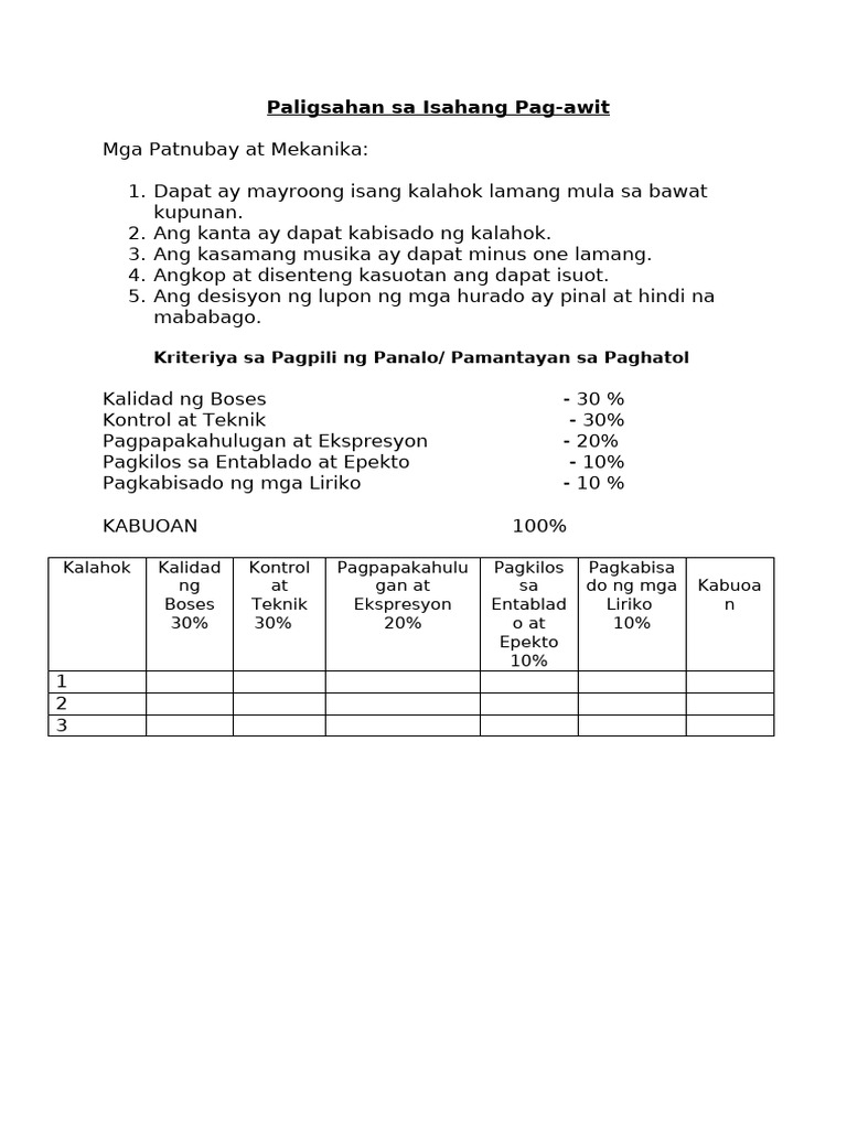 Criteria Sa Pag Awit | PDF
