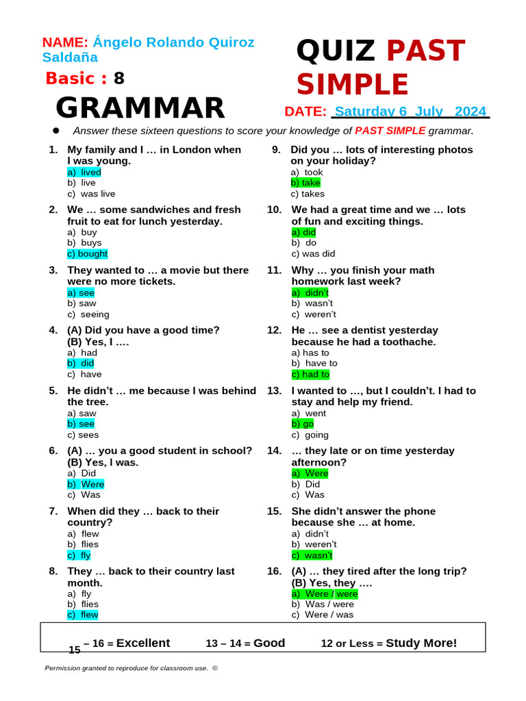 Past Simple Basic 08 de Inglés | PDF