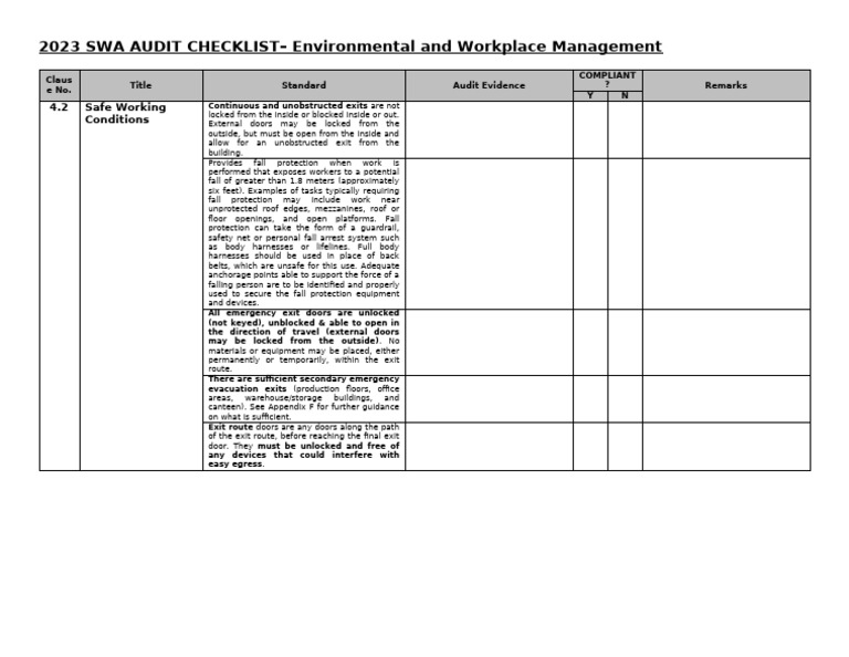 2023 SWA Audit Checklist | PDF