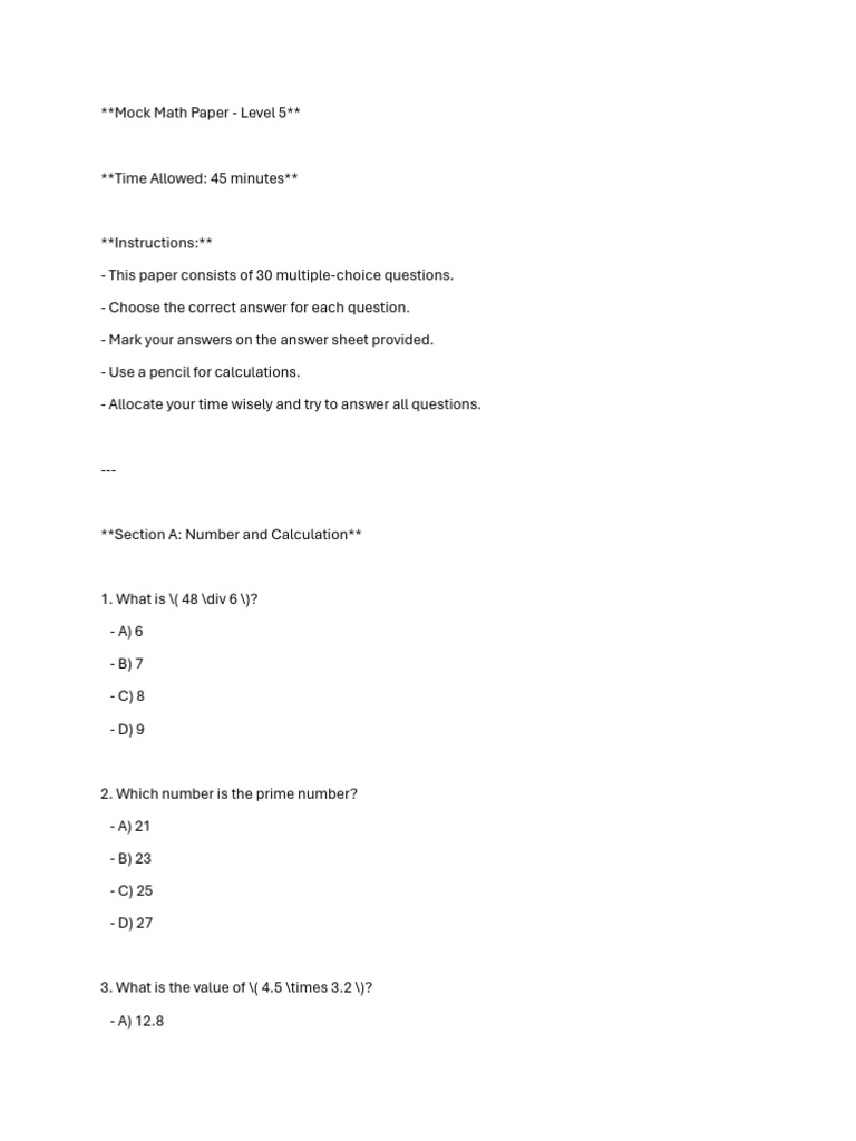 Mock Math Paper 5 | PDF