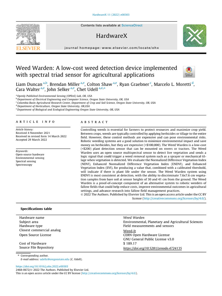 Weed Warden A Low-Cost Weed Detection Device Imple | PDF
