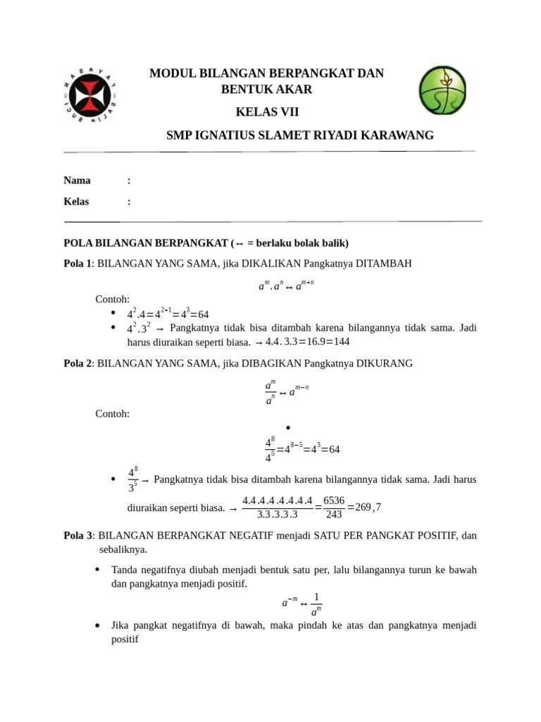 Modul Bilangan Berpangkat Dan Bentuk Akar | PDF
