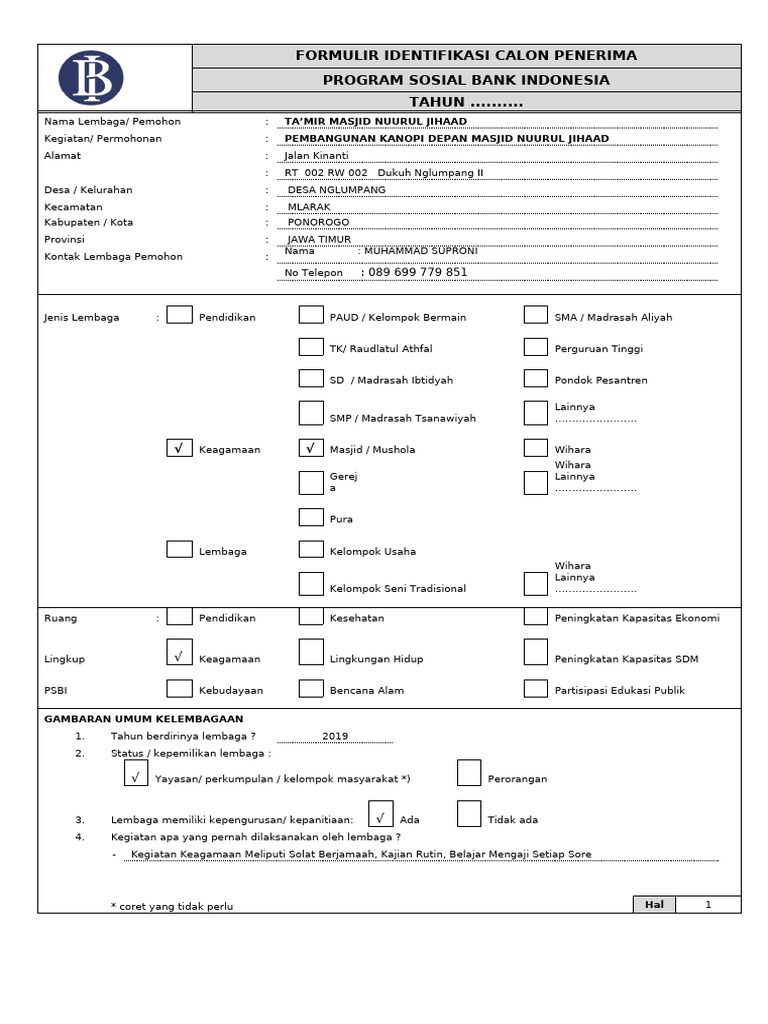 00003865-Formulir Identifikasi Calon Penerima Psbi v01 | PDF
