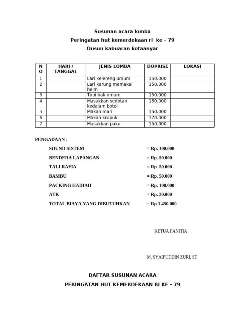 Susunan Acara Lomba | PDF