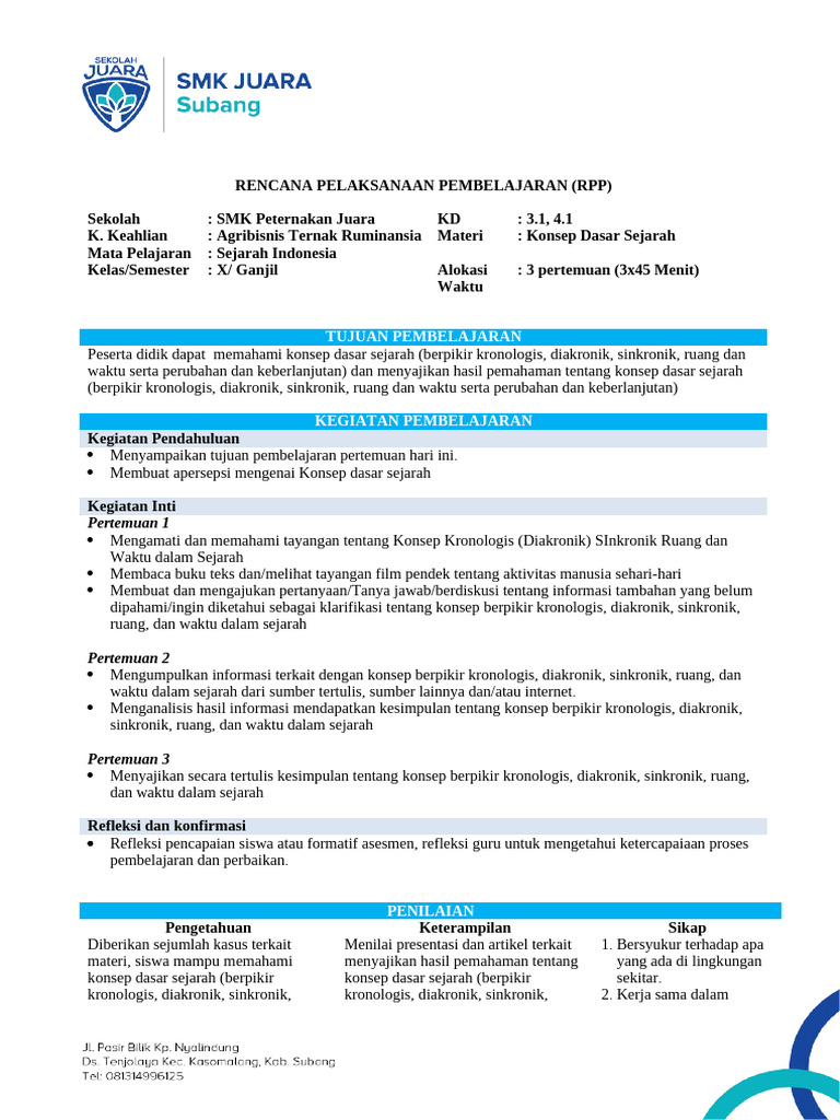 3.1 - 4.1. RPP Konsep Dasar Sejarah - Finish | PDF
