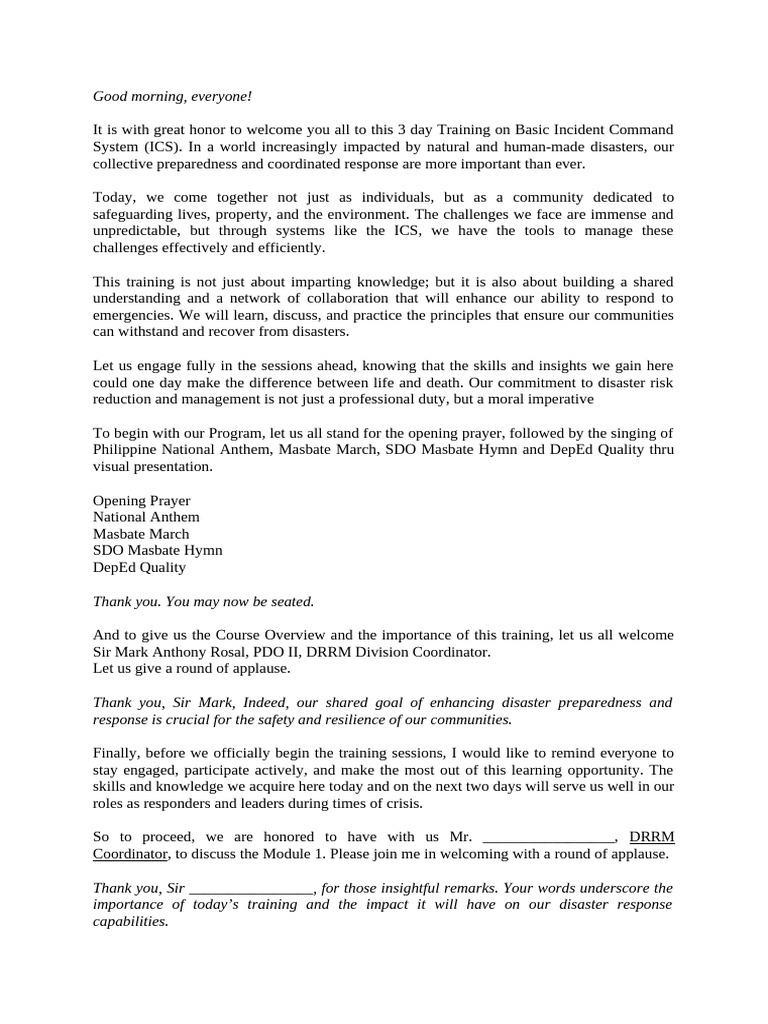 Script Drrm Ics | PDF