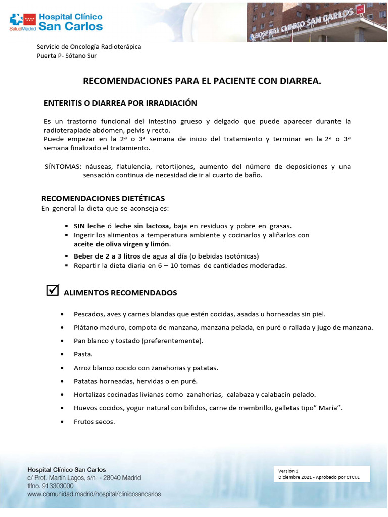 Recomendaciones para El Paciente Con Diarrea | PDF