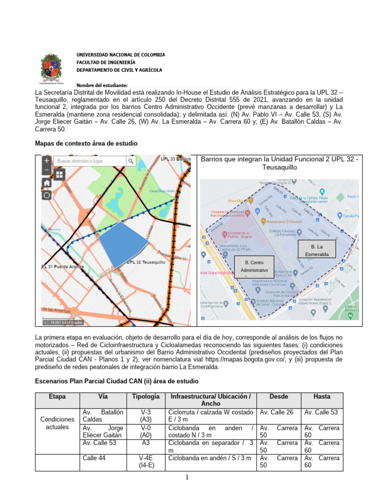 Nayat Nasif-Juan Camilo Núñez Redes Cicloinfraestructura UPL 32 Teusaquillo | PDF