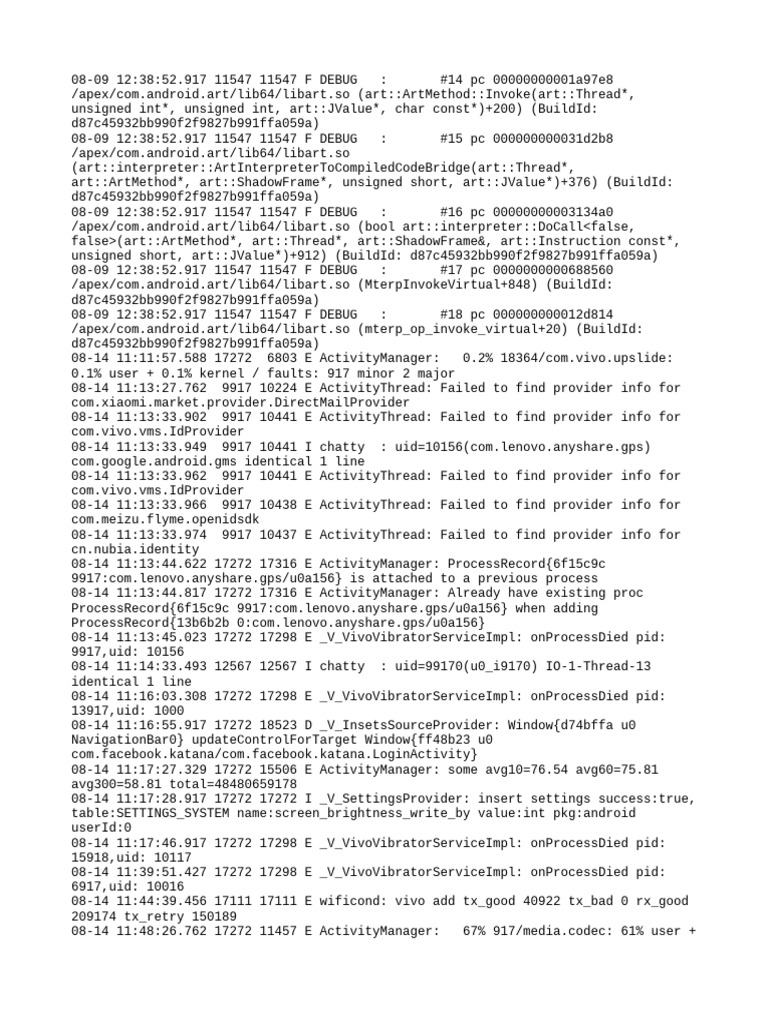 Android Debug Log Analysis | PDF | Computer Engineering | Software