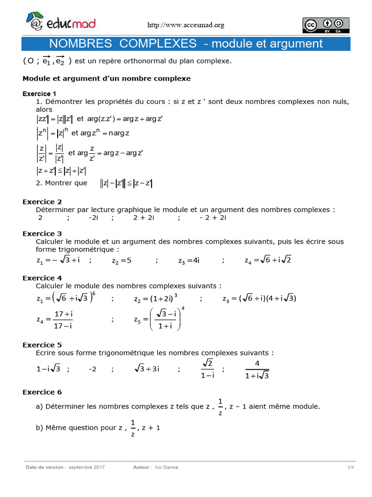 Nombres Complexes - Module Argument Exos 2 | PDF