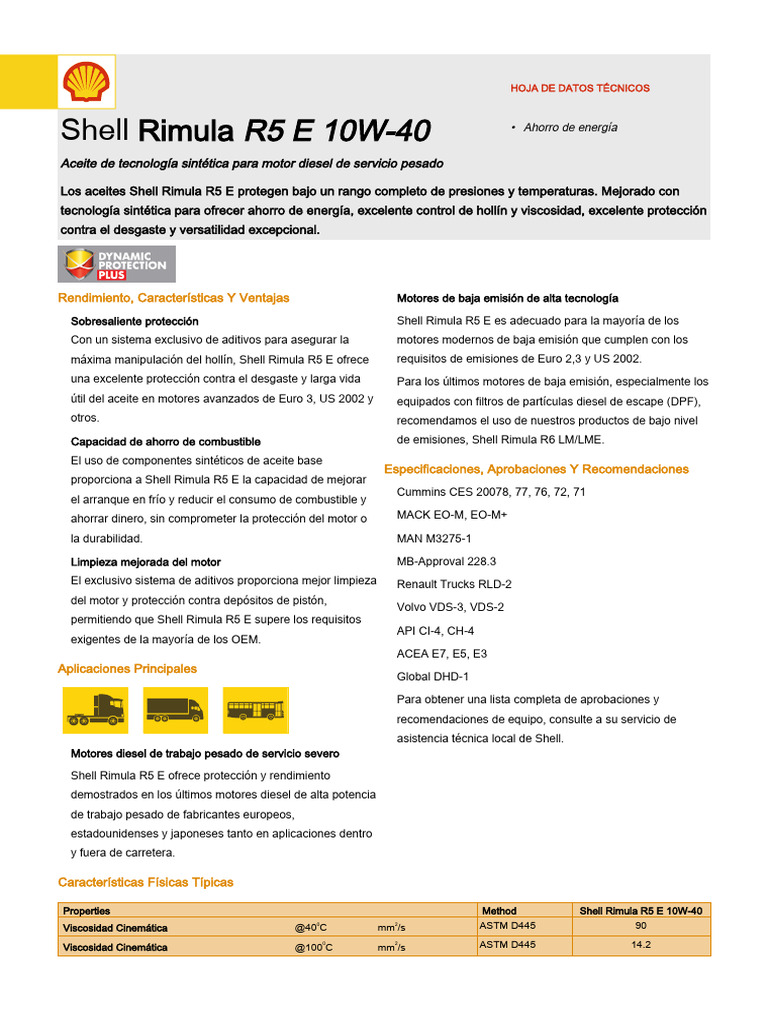 Shell Rimula R5 E 10W 40 Es TDS | PDF