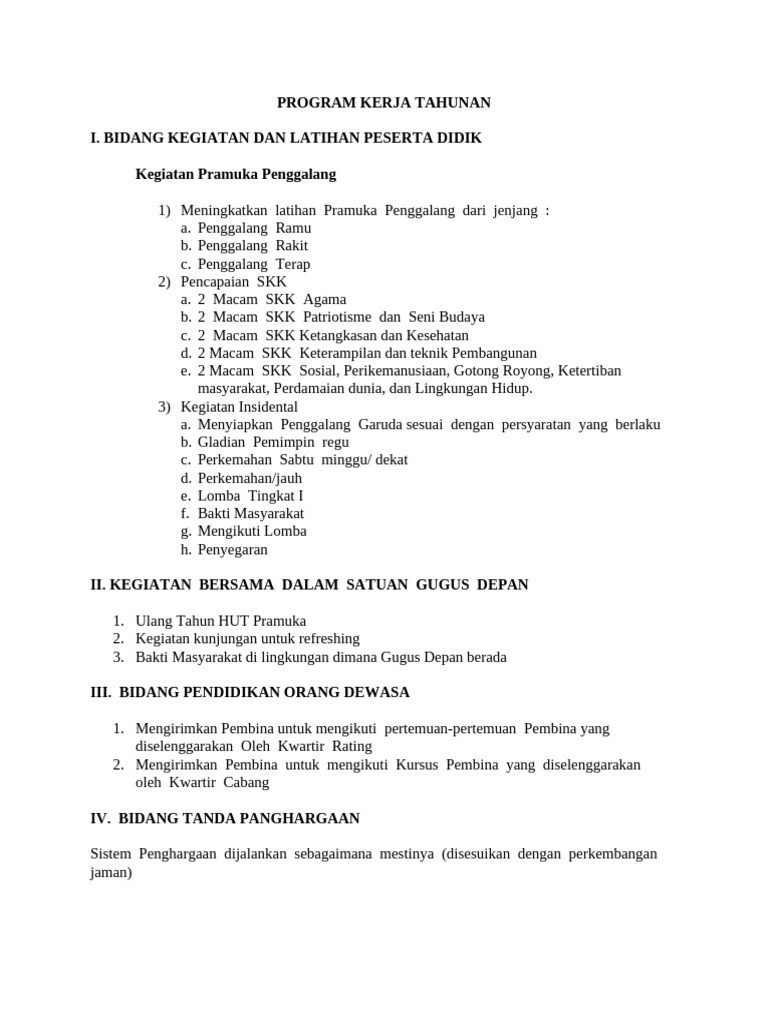 Program Kerja Tahunan Pramuka | PDF