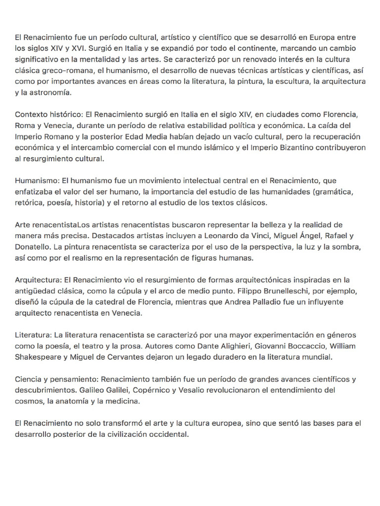 El Renacimiento Fue Un Período Cultural, Artístico y Científico Que | PDF