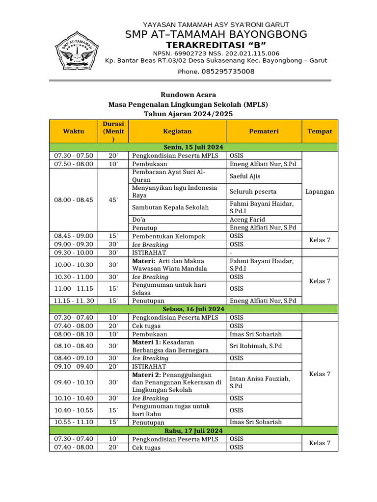 Rundown Acara MPLS 2024-1 | PDF