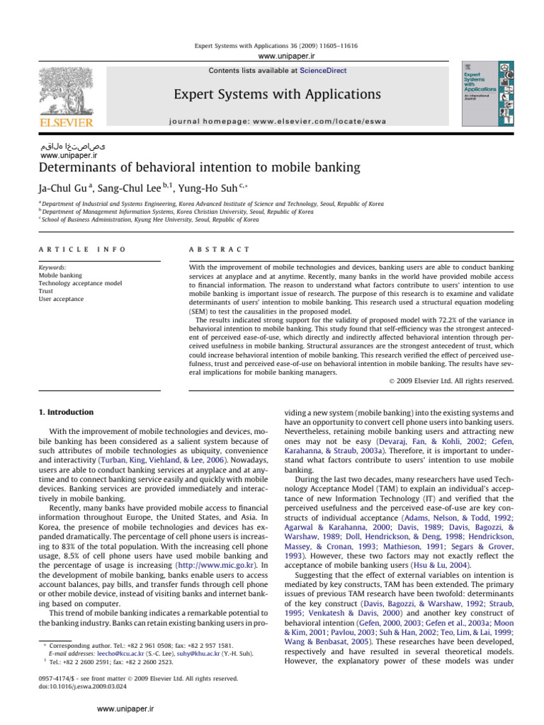 1.Determinants of behavioral intention to mobile banking | PDF