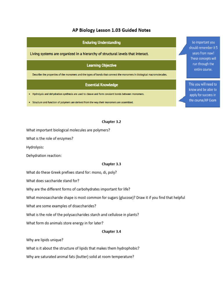 AP BIO 1.03 Guided Notes | PDF | Self-Improvement | Wellness