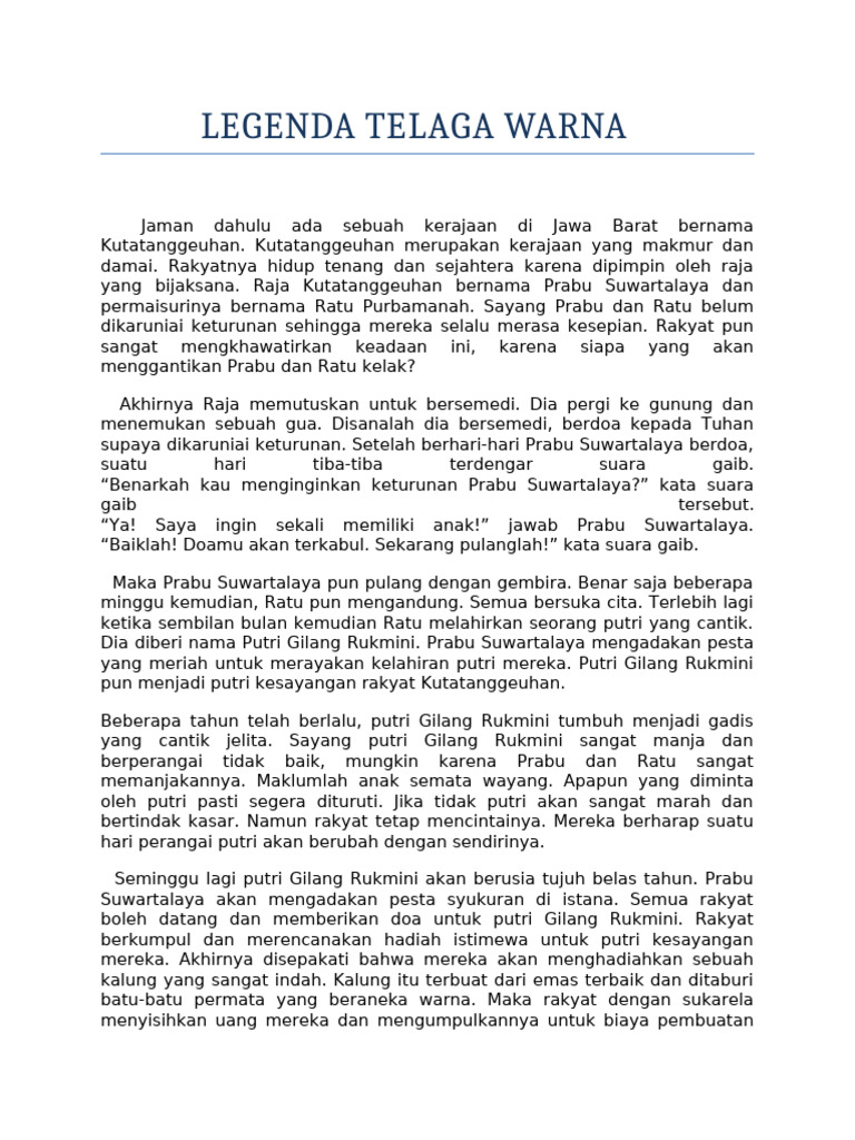 Legenda Telaga Warna | PDF