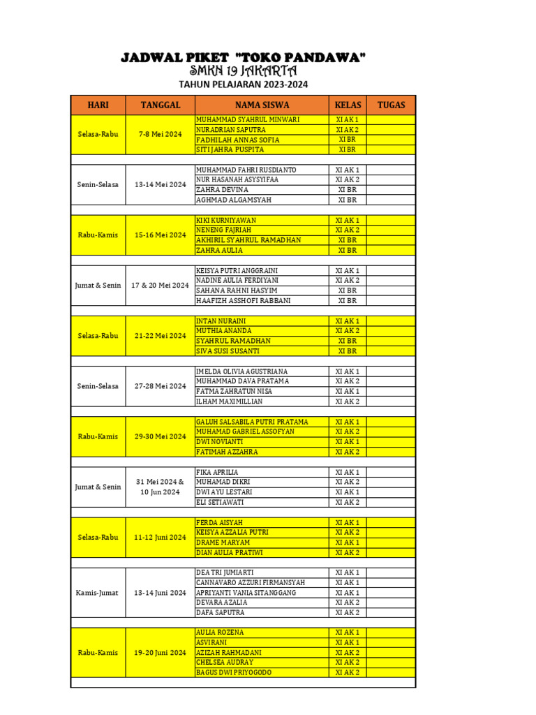 Jadwal Fix Toko Pandawa - Mei 2024 | PDF