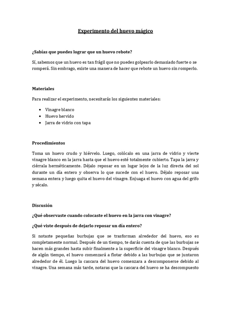 Experimento Del Huevo Mágico | PDF