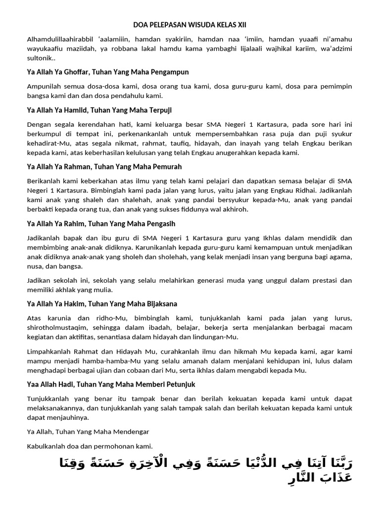 Doa Pelepasan Wisuda Kelas Xii | PDF